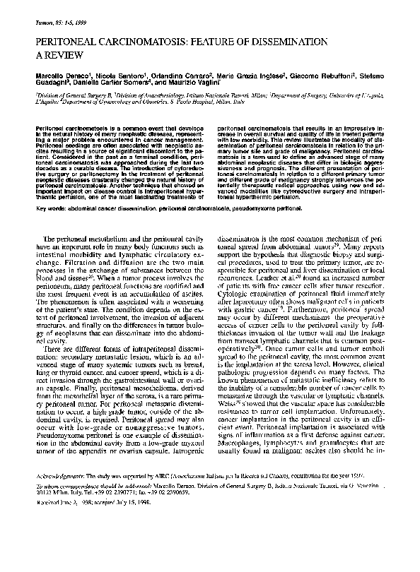 (PDF) Peritoneal Carcinomatosis: Feature of Dissemination a Review