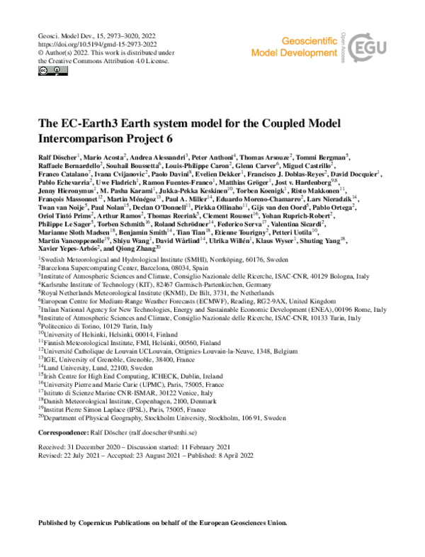 (PDF) The EC-Earth3 Earth system model for the Coupled Model ...