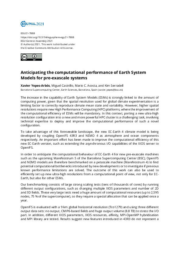 (PDF) Anticipating the computational performance of Earth System Models for pre-exascale systems ...