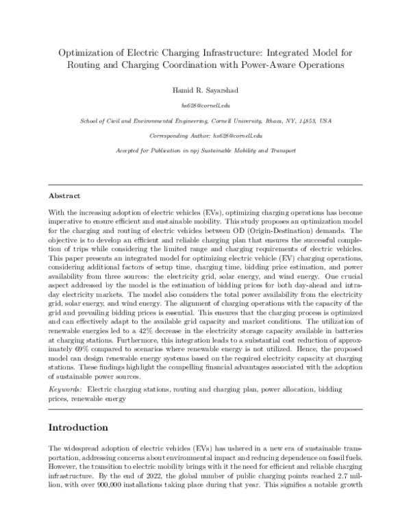 Pdf Optimization Of Electric Charging Infrastructure Integrated Model For Routing And