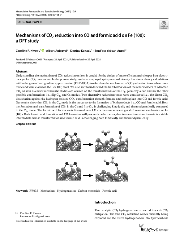 (PDF) Mechanisms of CO2 reduction into CO and formic acid on Fe (100 ...