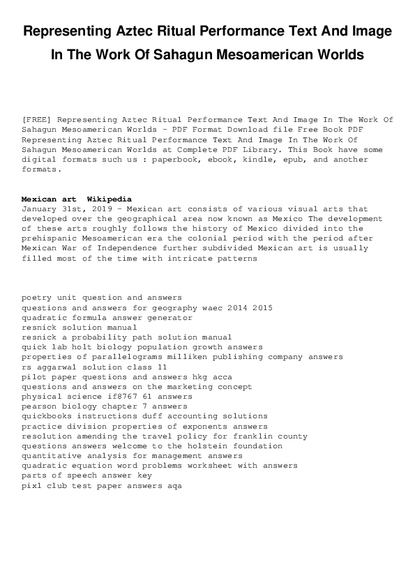 (PDF) Representing Aztec Ritual: Performance, Text, and Image in the ...