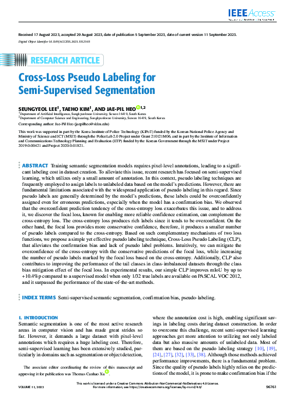 (PDF) Cross-Loss Pseudo Labeling for Semi-Supervised Segmentation