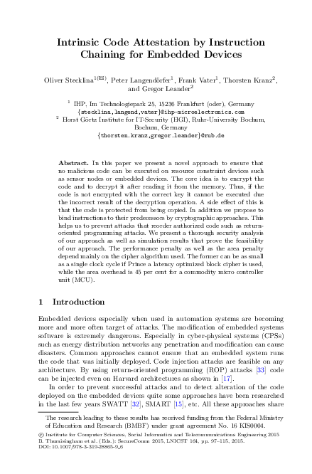 (PDF) Intrinsic Code Attestation by Instruction Chaining for Embedded ...