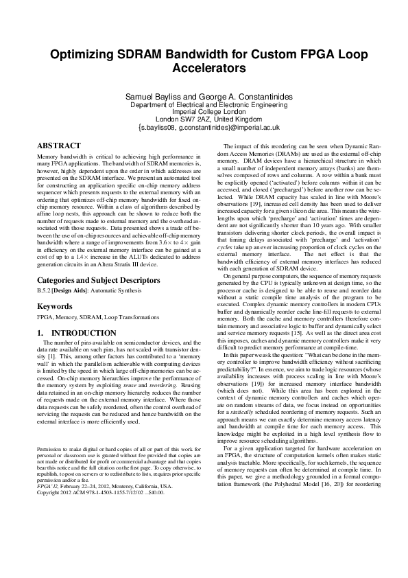 (PDF) Optimizing SDRAM bandwidth for custom FPGA loop accelerators