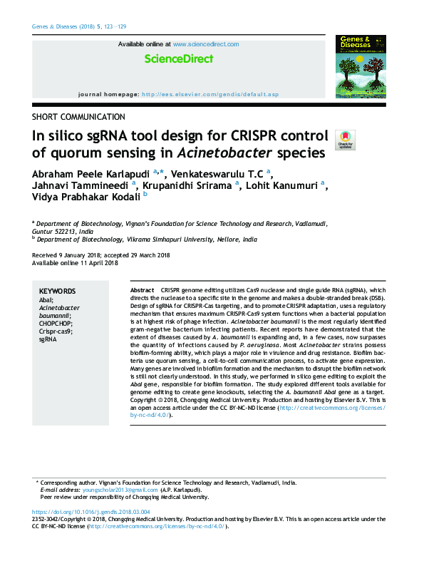 (PDF) In silico sgRNA tool design for CRISPR control of quorum sensing in Acinetobacter species