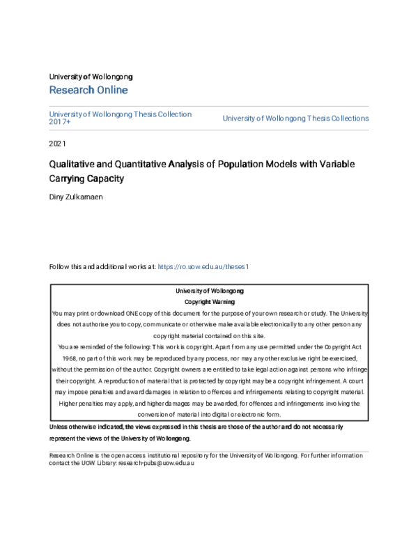 (PDF) Qualitative and Quantitative Analysis of Population Models with ...