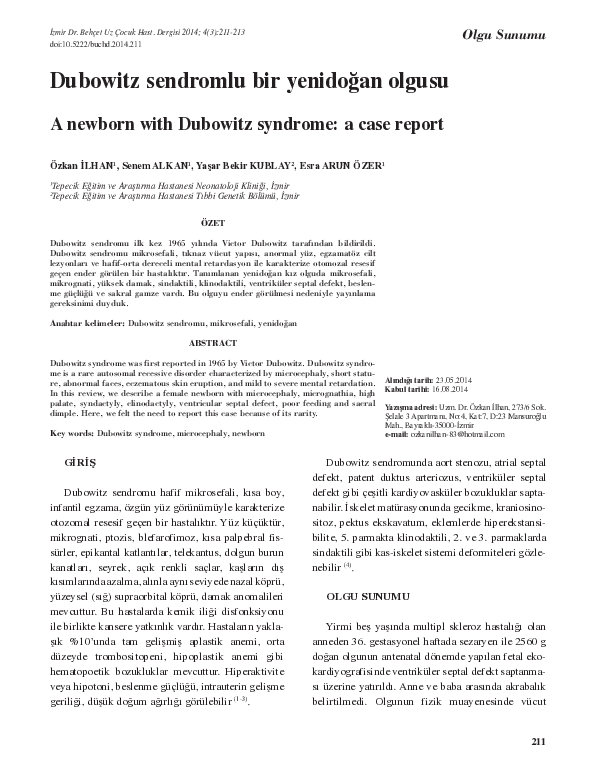 (PDF) A newborn with Dubowitz syndrome: a case report | özkan ilhan ...