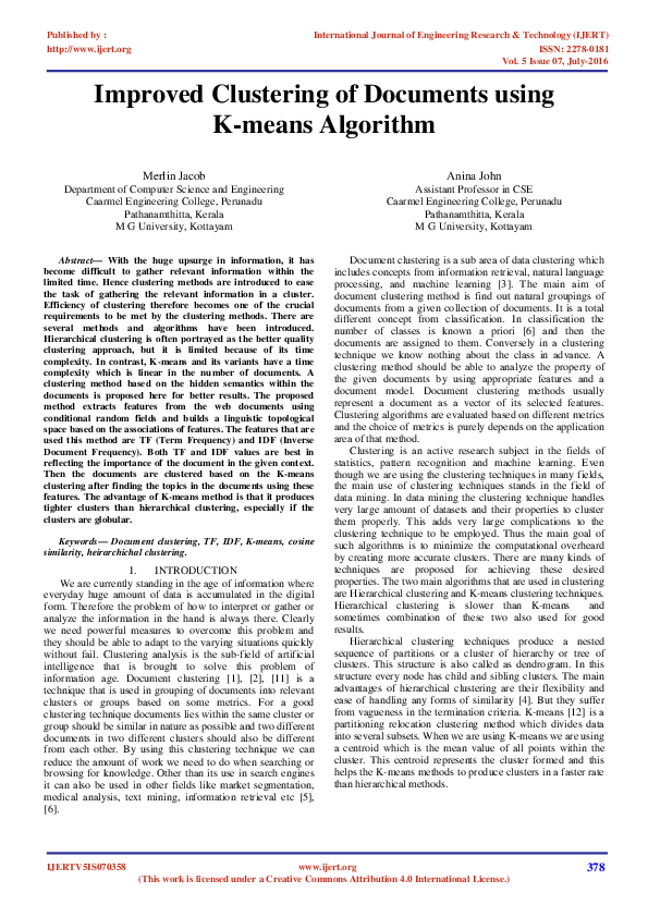 (PDF) Improved Clustering of Documents using K-means Algorithm