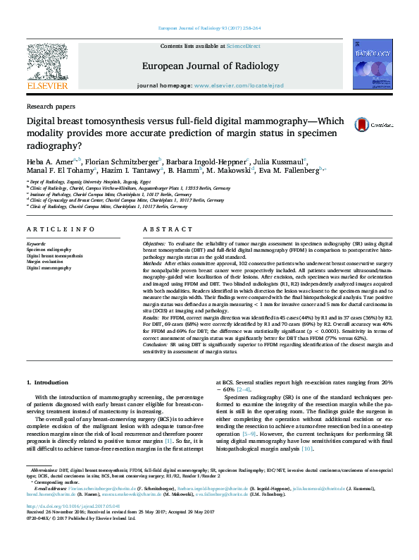 (PDF) Digital breast tomosynthesis versus full-field digital mammography: comparison of the ...