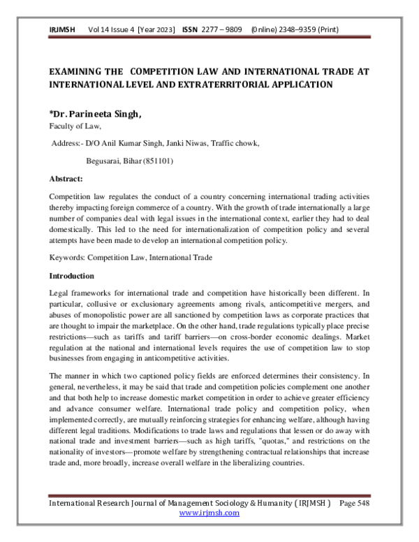 (PDF) EXAMINING THE COMPETITION LAW AND INTERNATIONAL TRADE AT ...