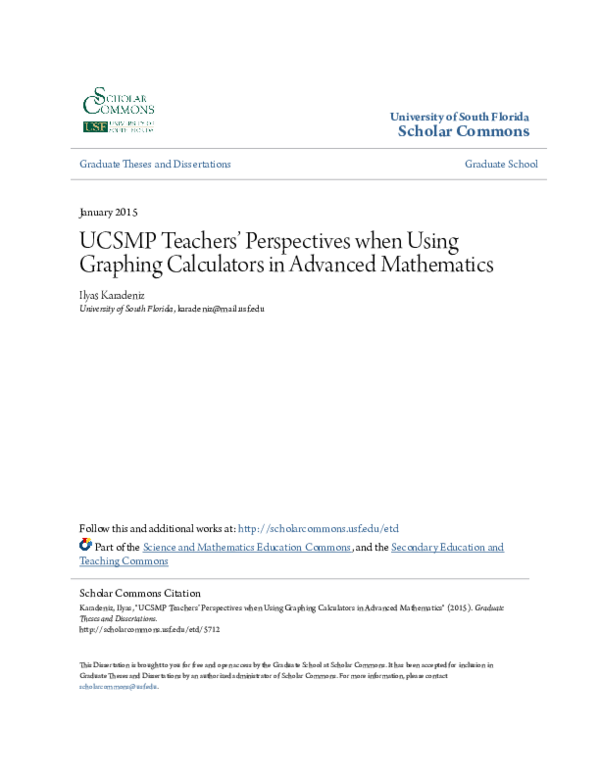 (PDF) UCSMP Teachers' Perspectives when Using Graphing Calculators in ...