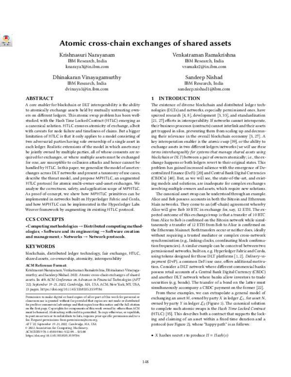 (PDF) Atomic cross-chain exchanges of shared assets