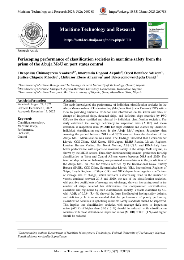 (PDF) Periscoping performance of classification societies in maritime ...