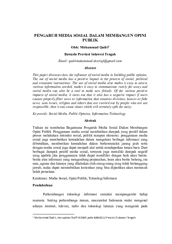 (PDF) PENGARUH MEDIA SOSIAL DALAM MEMBANGUN OPINI PUBLIK