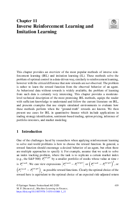 (PDF) Inverse Reinforcement Learning and Imitation Learning