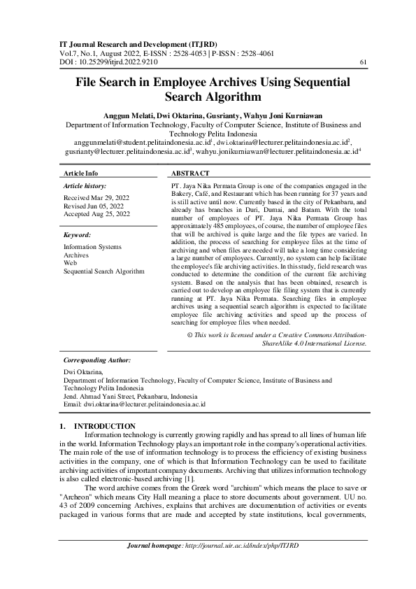 (PDF) File Search in Employee Archives Using Sequential Search Algorithm