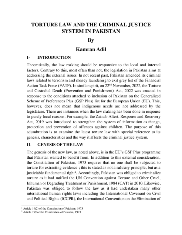 (PDF) TORTURE LAW AND THE CRIMINAL JUSTICE SYSTEM IN PAKISTAN