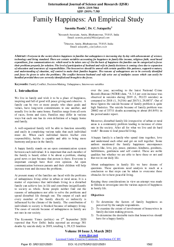 (PDF) Family Happiness: An Empirical Study