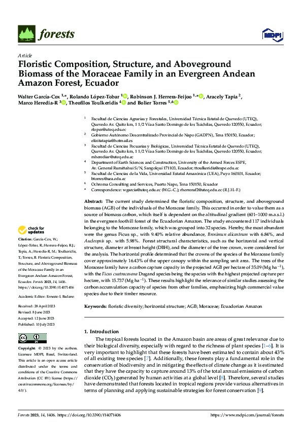 (PDF) Floristic Composition, Structure, and Aboveground Biomass of the Moraceae Family in an ...