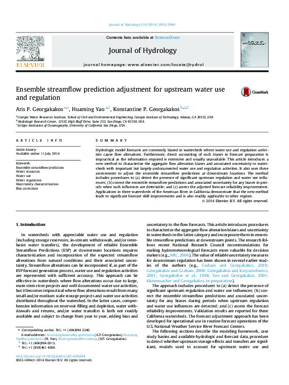 (PDF) Ensemble streamflow prediction adjustment for upstream water use and regulation