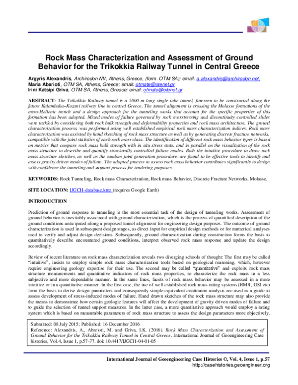 (PDF) Characterizing Rock Mass for Trikokkia Tunnel