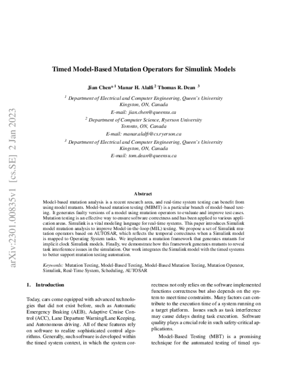 (PDF) Timed Model-Based Mutation Operators for Simulink Models