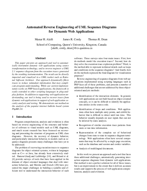 Pdf Automated Reverse Engineering Of Uml Sequence Diagrams For Dynamic Web Applications 5653