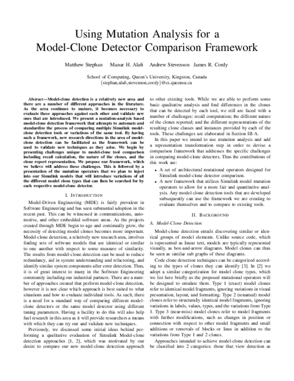 Pdf Using Mutation Analysis For A Model Clone Detector Comparison Framework