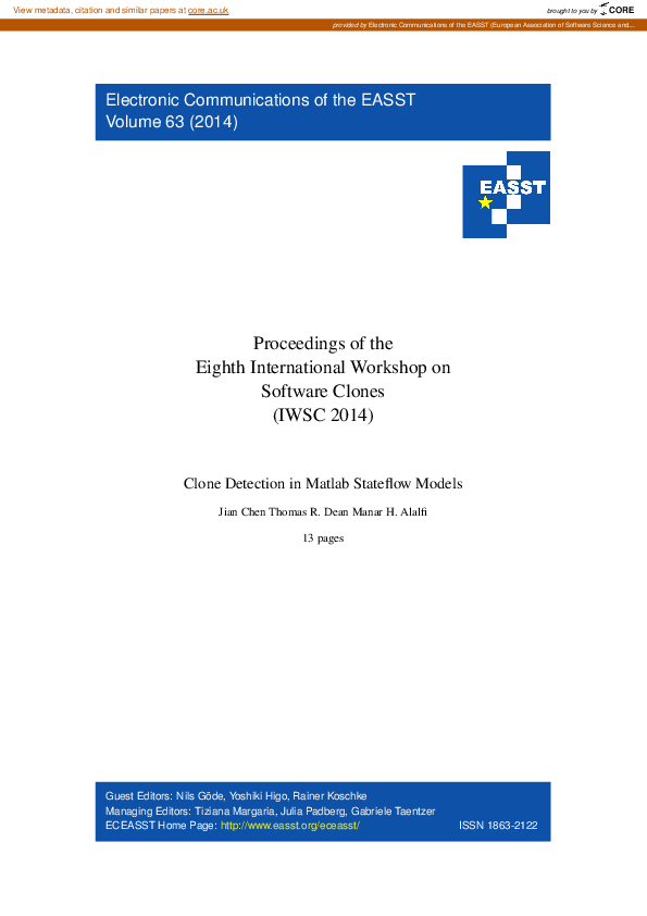 (PDF) Clone Detection in Matlab Stateflow Models