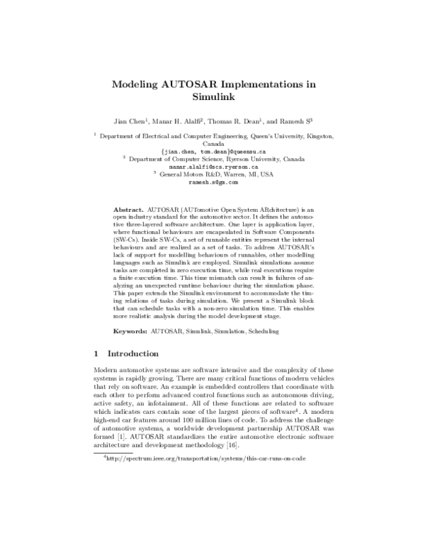 Pdf Modeling Autosar Implementations In Simulink