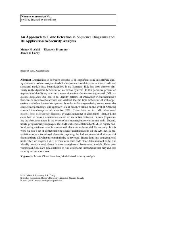 (PDF) An approach to clone detection in sequence diagrams and its ...