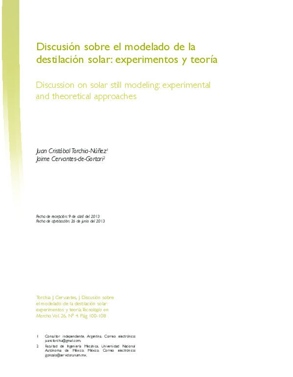 (PDF) Discusión sobre el modelado de la destilación solar: experimentos ...