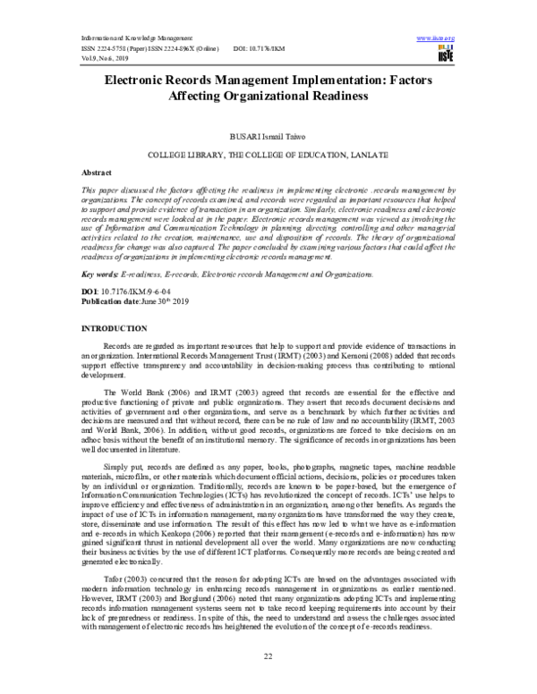 (PDF) Electronic Records Management Implementation: Factors Affecting ...