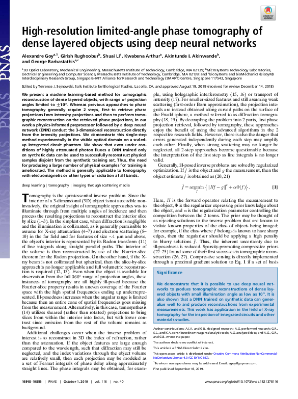 (PDF) High-resolution limited-angle phase tomography of dense layered objects using deep neural ...