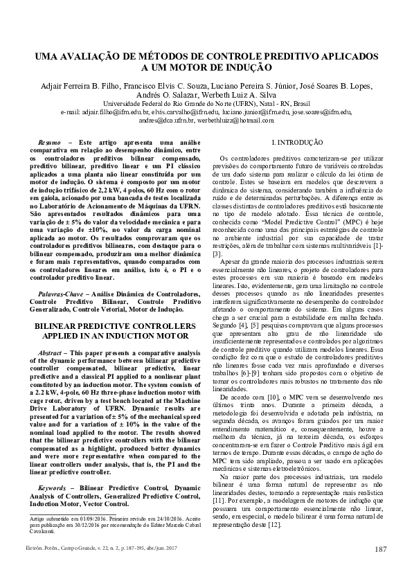 (PDF) An Evaluation Of Predictive Control Methods Applied To An Induction Motor | Elvis Souza ...