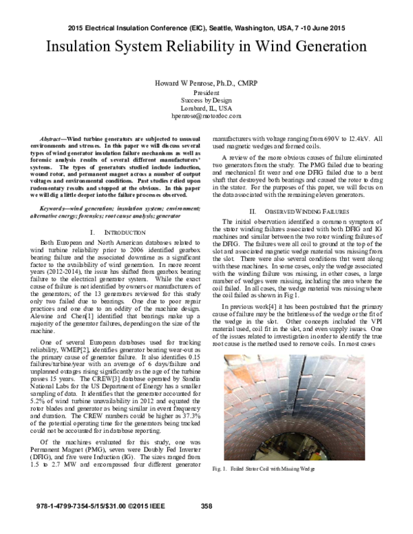 (PDF) Insulation system reliability in wind generation