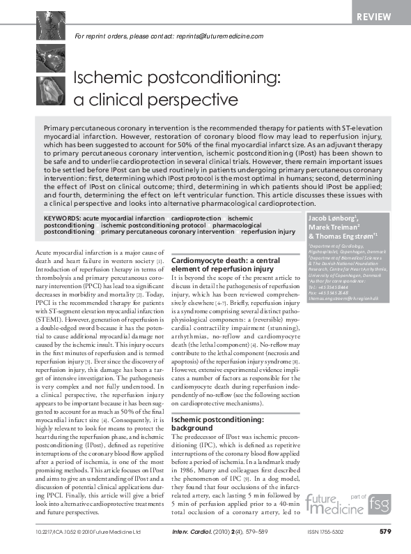 (PDF) Ischemic postconditioning: a clinical perspective