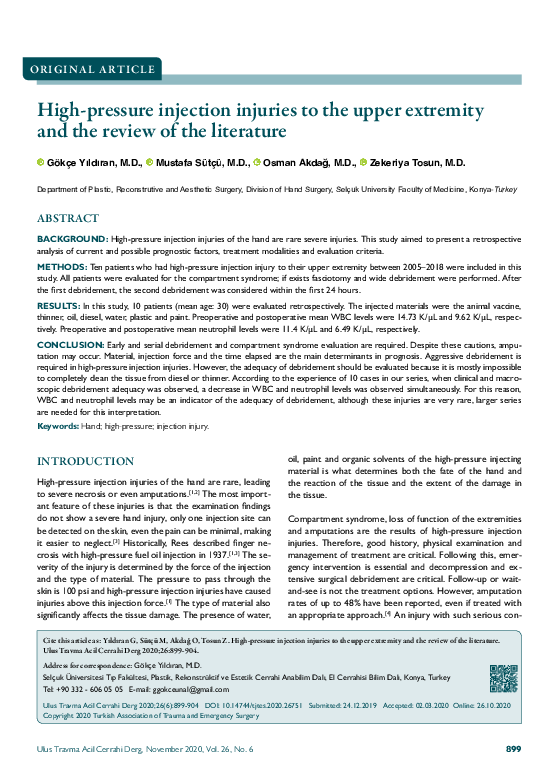 (PDF) High-pressure injection injuries to the upper extremity and the ...
