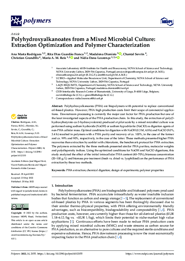 (PDF) Polyhydroxyalkanoates from a Mixed Microbial Culture: Extraction ...