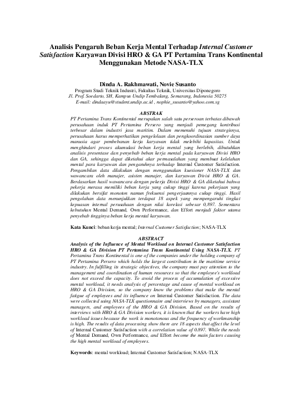 (PDF) Analisis Pengaruh Beban Kerja Mental Terhadap Internal Customer ...