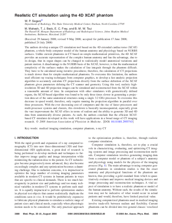 (PDF) Realistic CT simulation using the 4D XCAT phantom