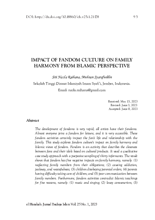 (PDF) Impact of Fandom Culture on Family Harmony from Islamic Perspective
