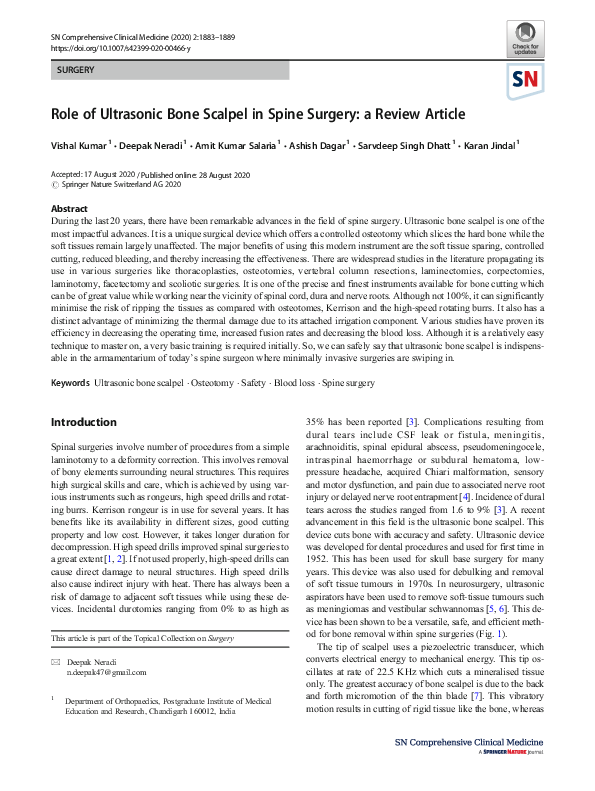 (PDF) Role of Ultrasonic Bone Scalpel in Spine Surgery: a Review Article