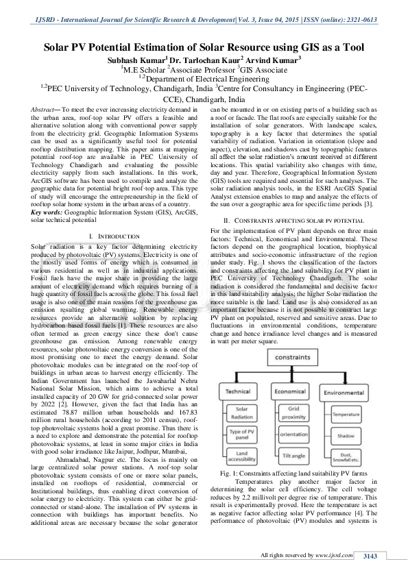 Pdf Solar Pv Potential Estimation Of Solar Resource Using Gis As A Tool