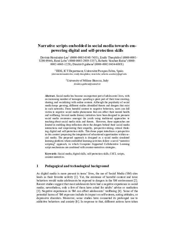 (PDF) Narrative Scripts Embedded in Social Media Towards Empowering Digital and Self-protection ...