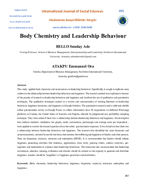 (PDF) Body Chemistry and Leadership Behaviour
