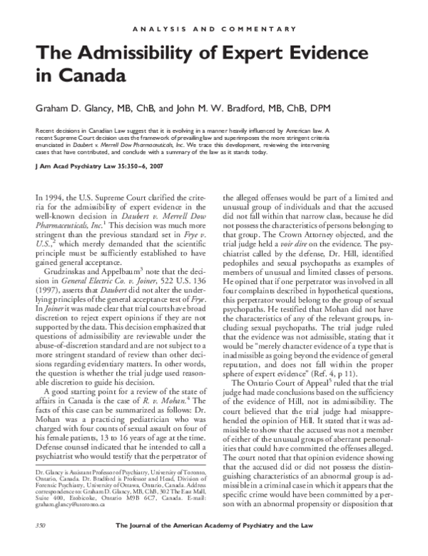 (PDF) The admissibility of expert evidence in Canada