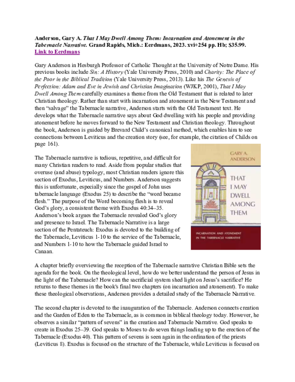 (PDF) Gary A. Anderson, That I May Dwell Among Them: Incarnation and ...