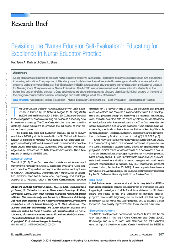 (PDF) Revisiting the “Nurse Educator Self-Evaluation”